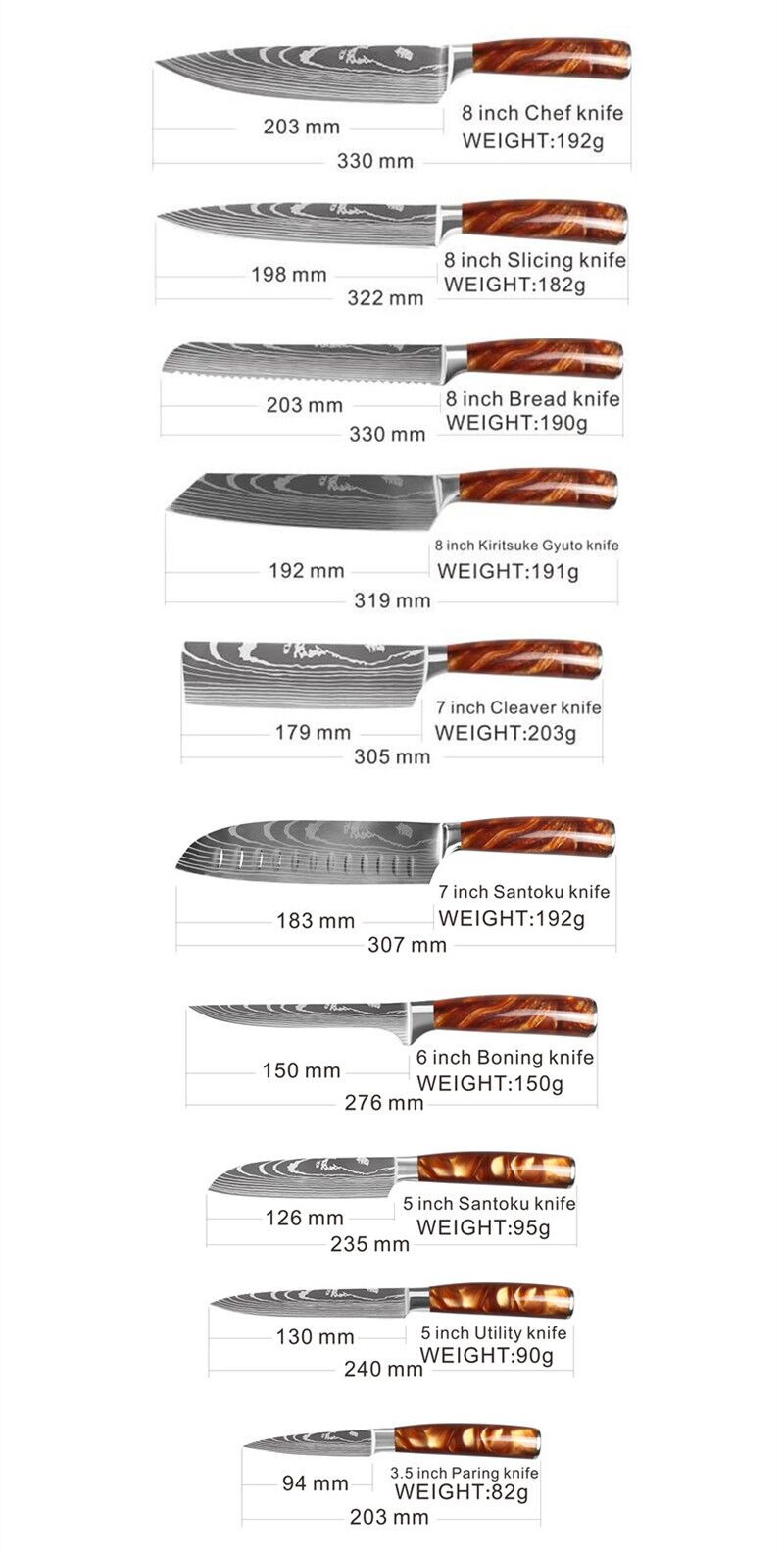 Complete Red Handle Set Knives 9 pcs | Di'Casteel