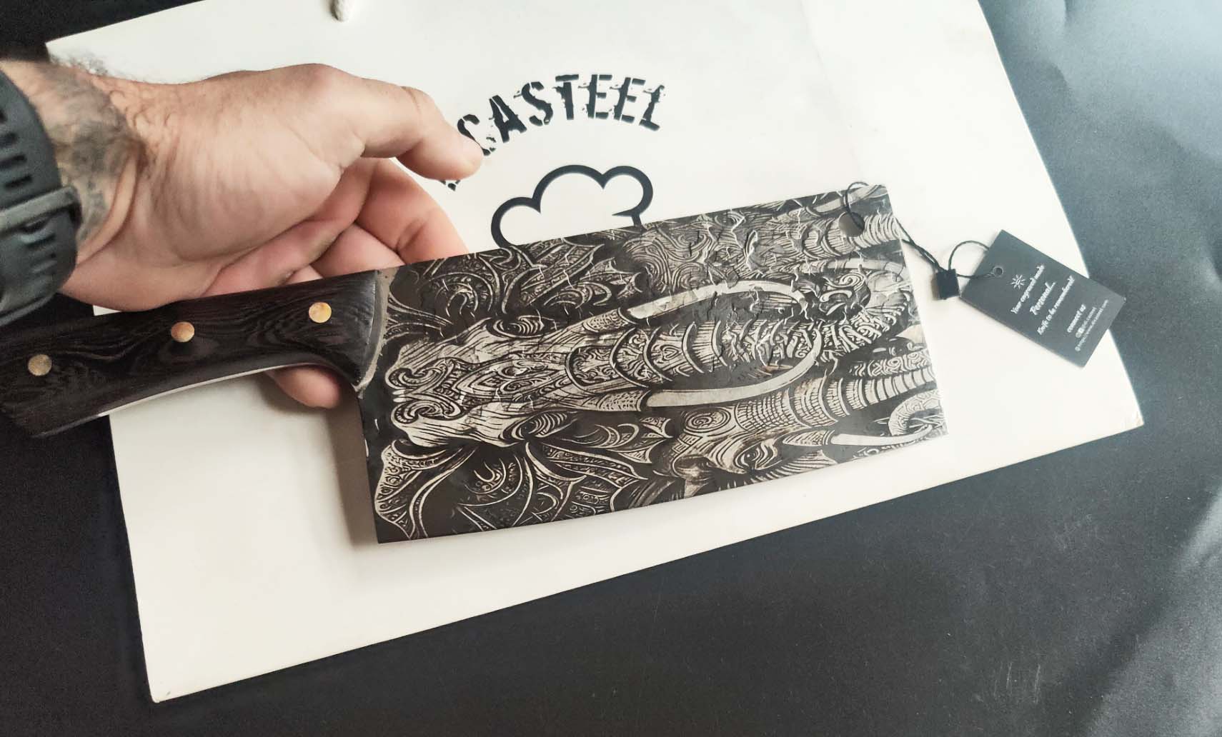 Classic Cleaver Knife 8 Inch Elephant Family Engraving - | Di'Casteel