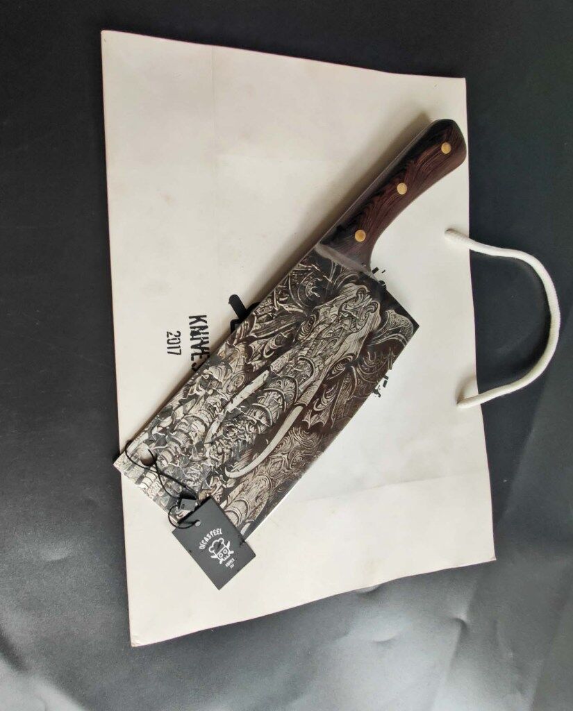 Classic Cleaver Knife 8 Inch Elephant Family Engraving - | Di'Casteel