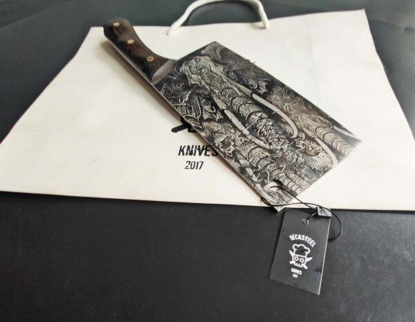 Classic Cleaver Knife 8 Inch Elephant Family Engraving - | Di'Casteel