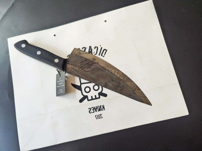 Rustic Chef Knife with Dragon Engraving Add a touch of mythical power ...
