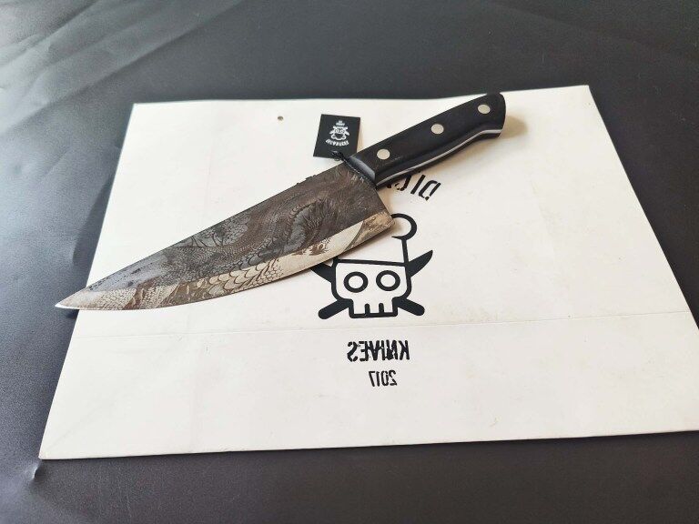 Rustic Chef Knife with Dragon Engraving Add a touch of mythical power ...