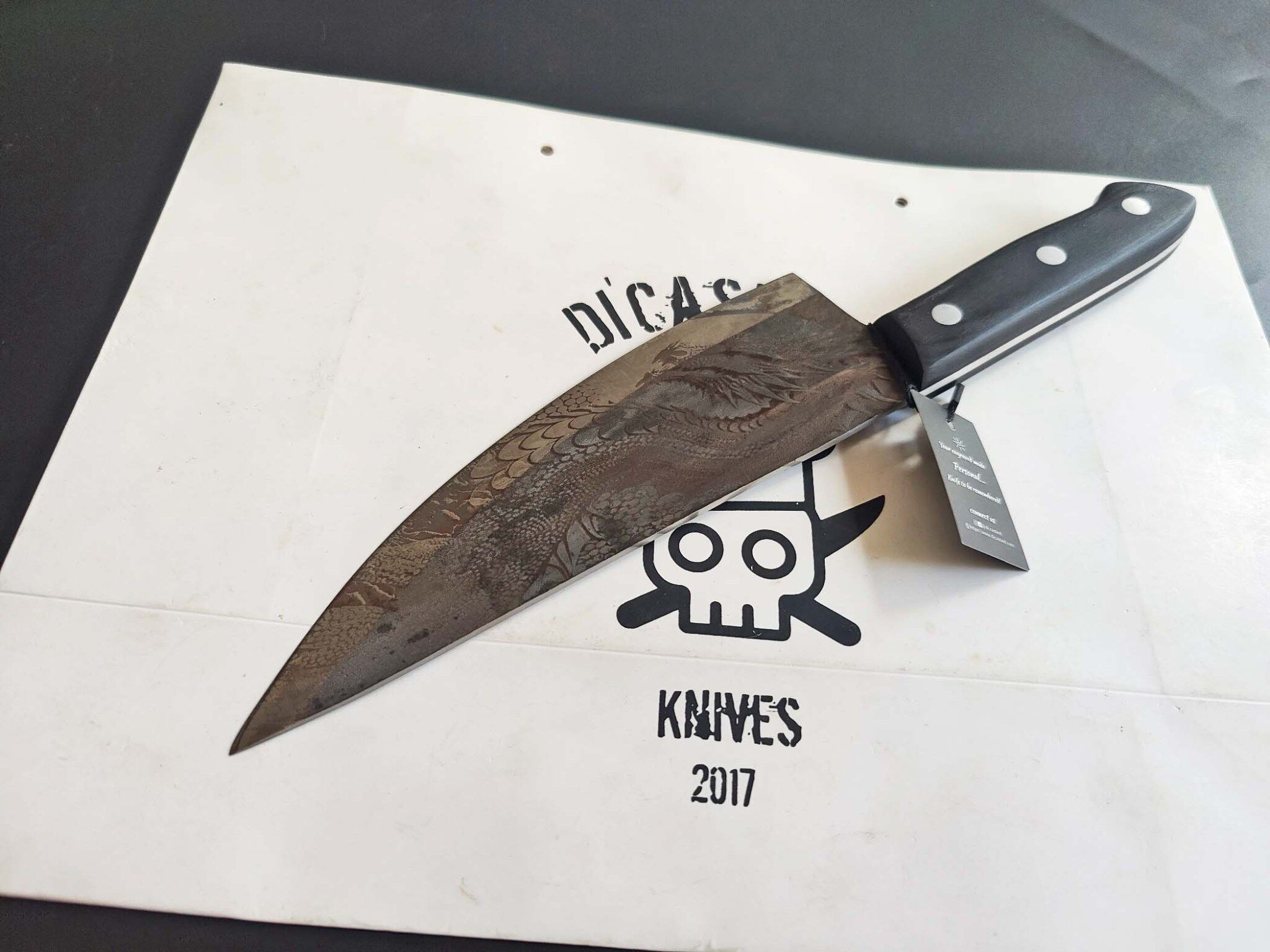 Rustic Chef Knife with Dragon Engraving Add a touch of mythical power ...