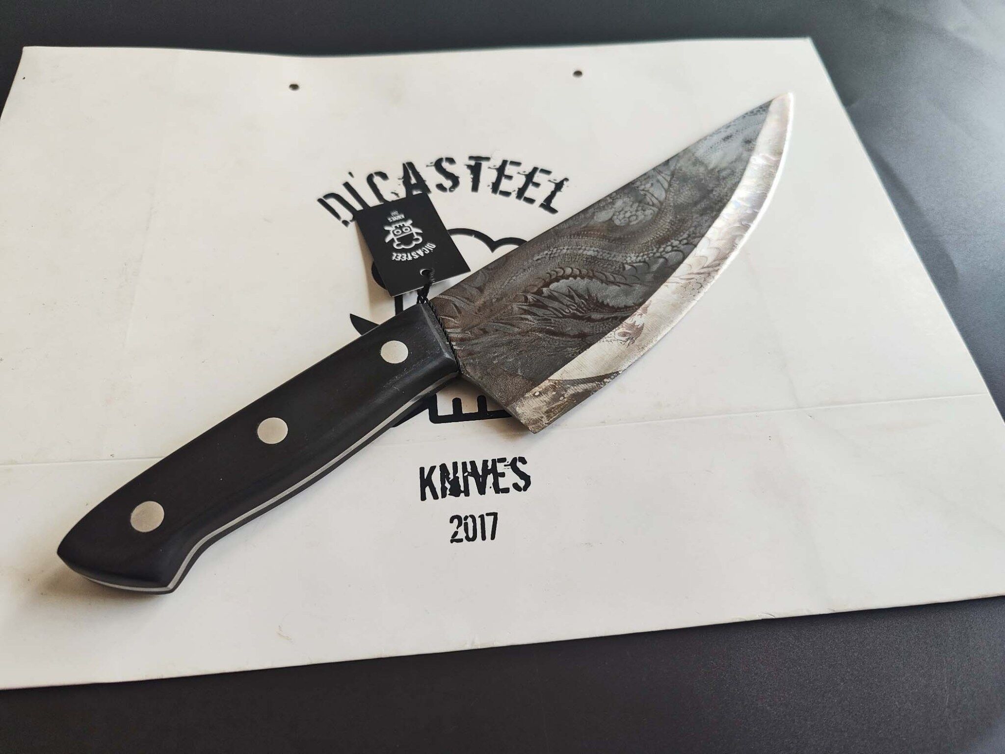 Rustic Chef Knife with Dragon Engraving Add a touch of mythical power ...