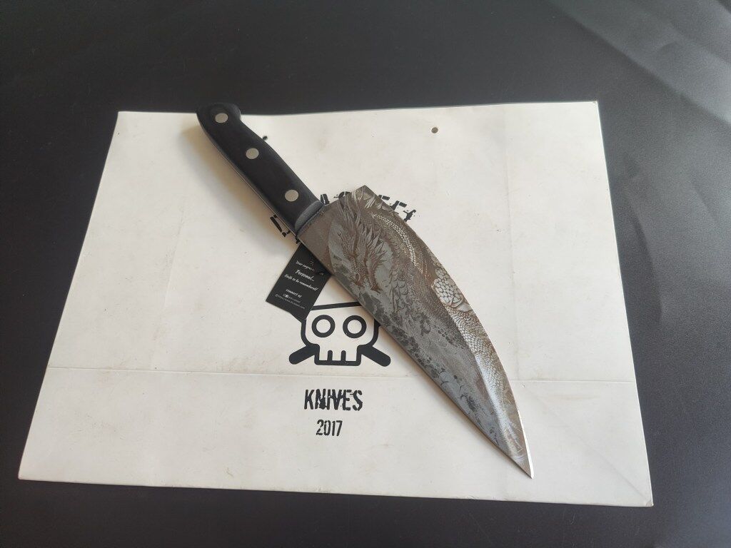 Rustic Chef Knife with Dragon Engraving Add a touch of mythical power ...