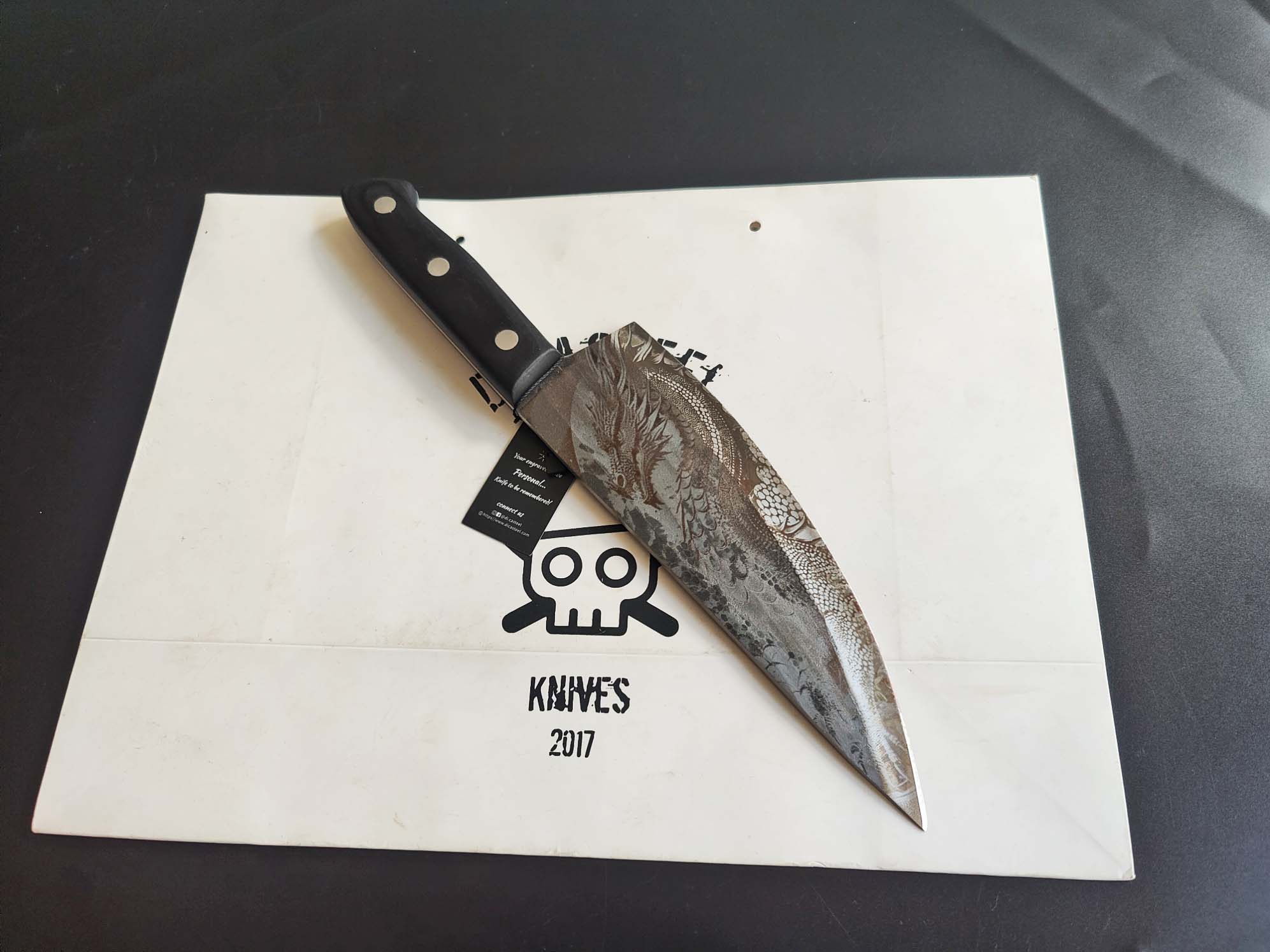 Rustic Chef Knife with Dragon Engraving Add a touch of mythical power ...